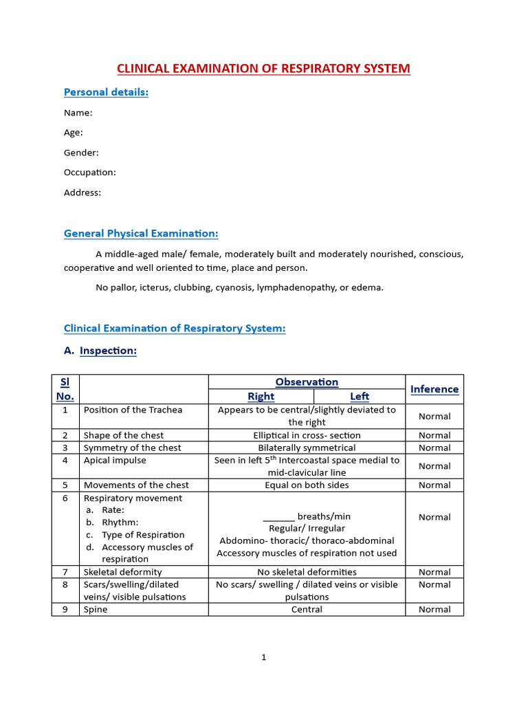 Clinical Examination of Respiratory System | PDF | Medical Specialties ...