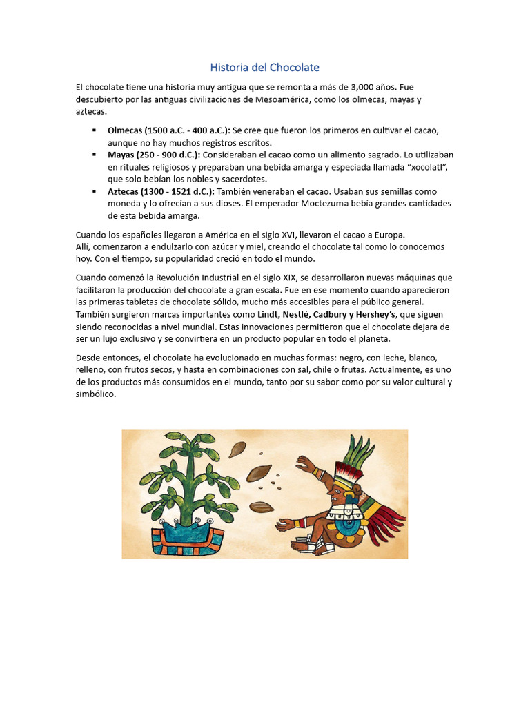 Historia y Usos del Chocolate | PDF | Chocolate | Alimentos