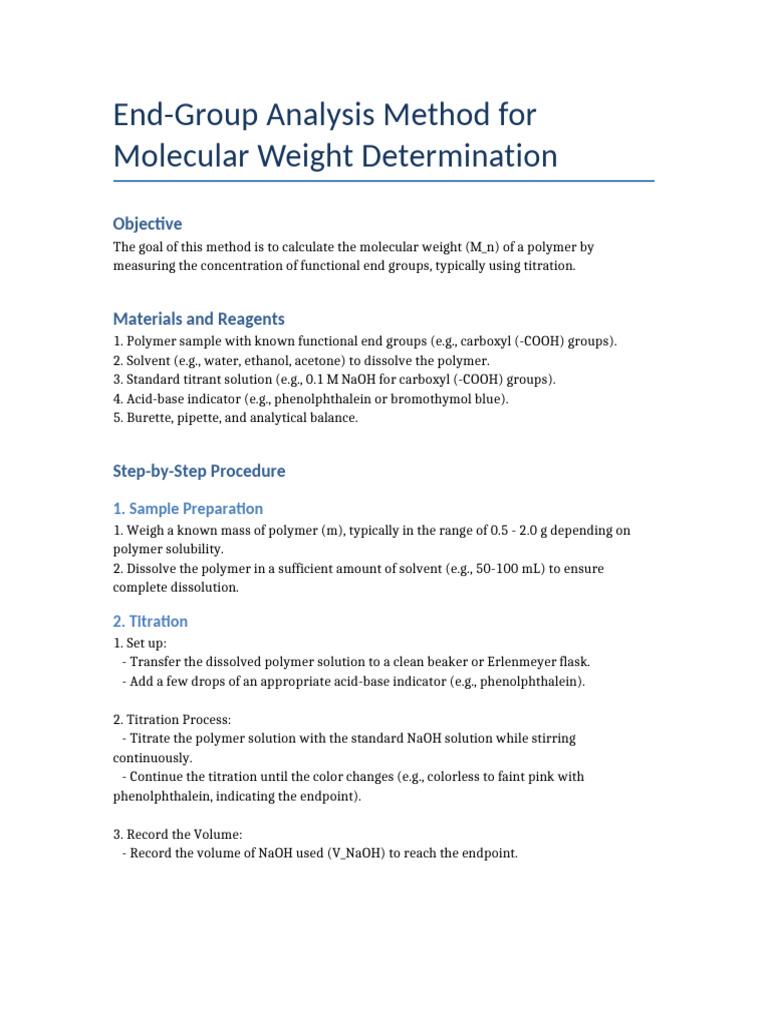 End Group Analysis Method For Molecular Weight Determination | PDF ...