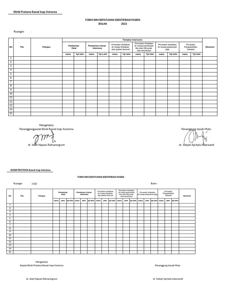 Form Kepatuhan Identifikasi Pasien | PDF