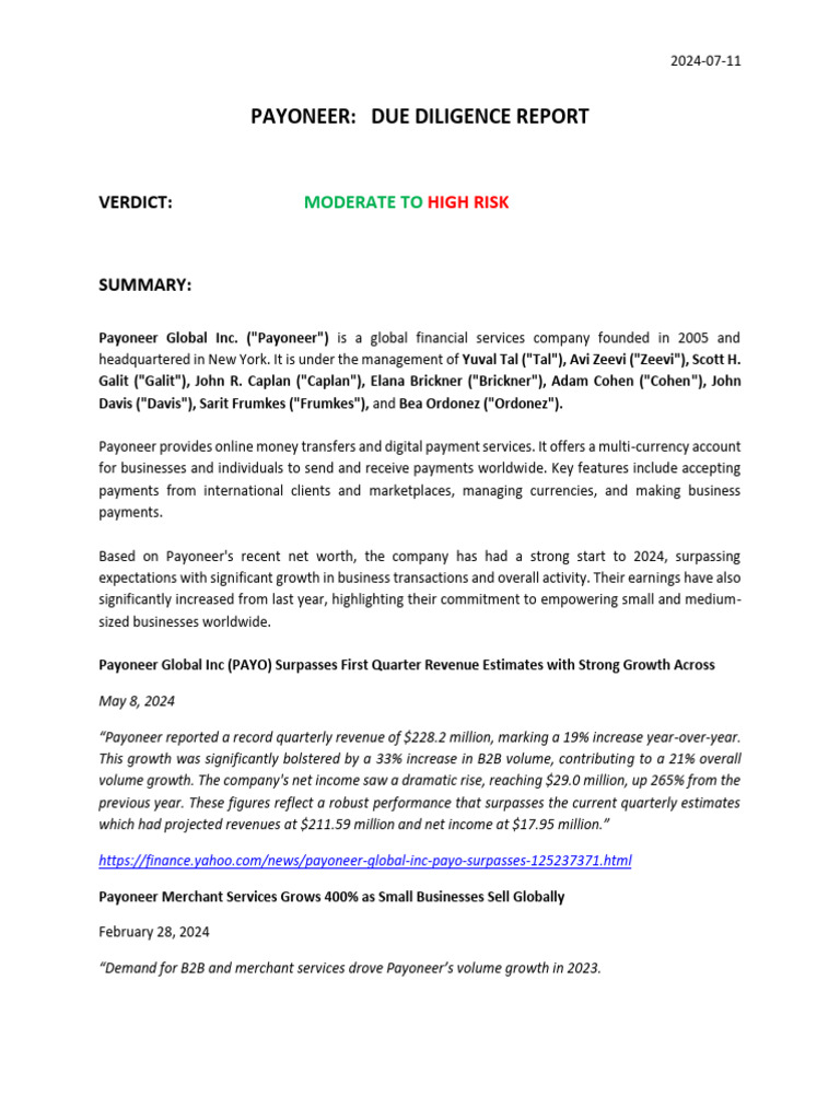 Payoneer-Due Diligence Report | PDF | Phishing | Office Of Foreign ...