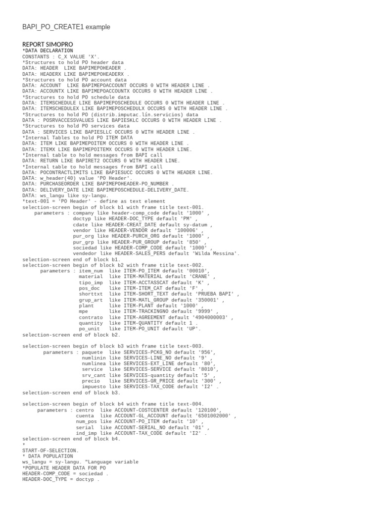 Bapi Po Create With Service2 | PDF | Computer Science | Computer Programming