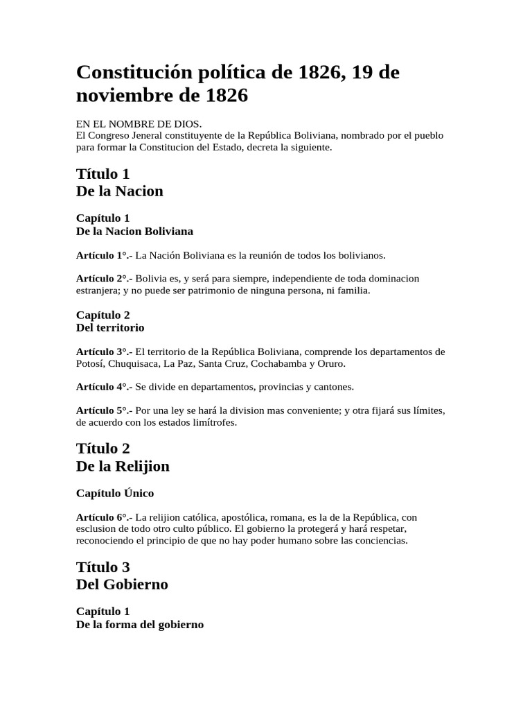 Constitución Política de Bolivia 1826 | PDF | Judicaturas | Bolivia