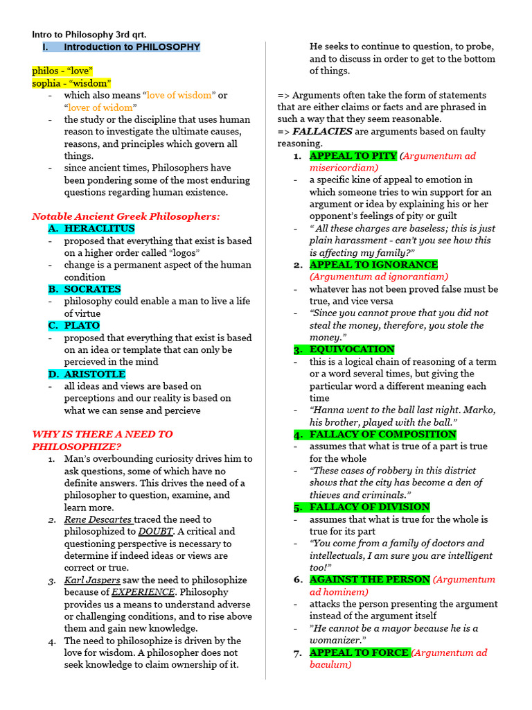 Philosophy Hand Out | PDF | Soul | Reason