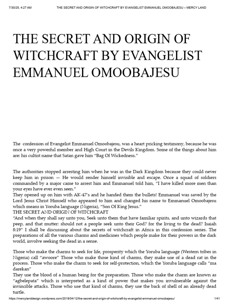 Emmanuel Omoobajesu: Witchcraft Exposed | PDF | Witchcraft | Prayer