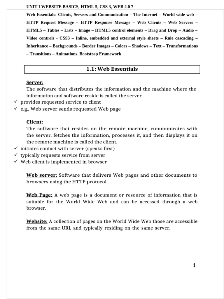 Unit I Website Basics | PDF | World Wide Web | Internet & Web