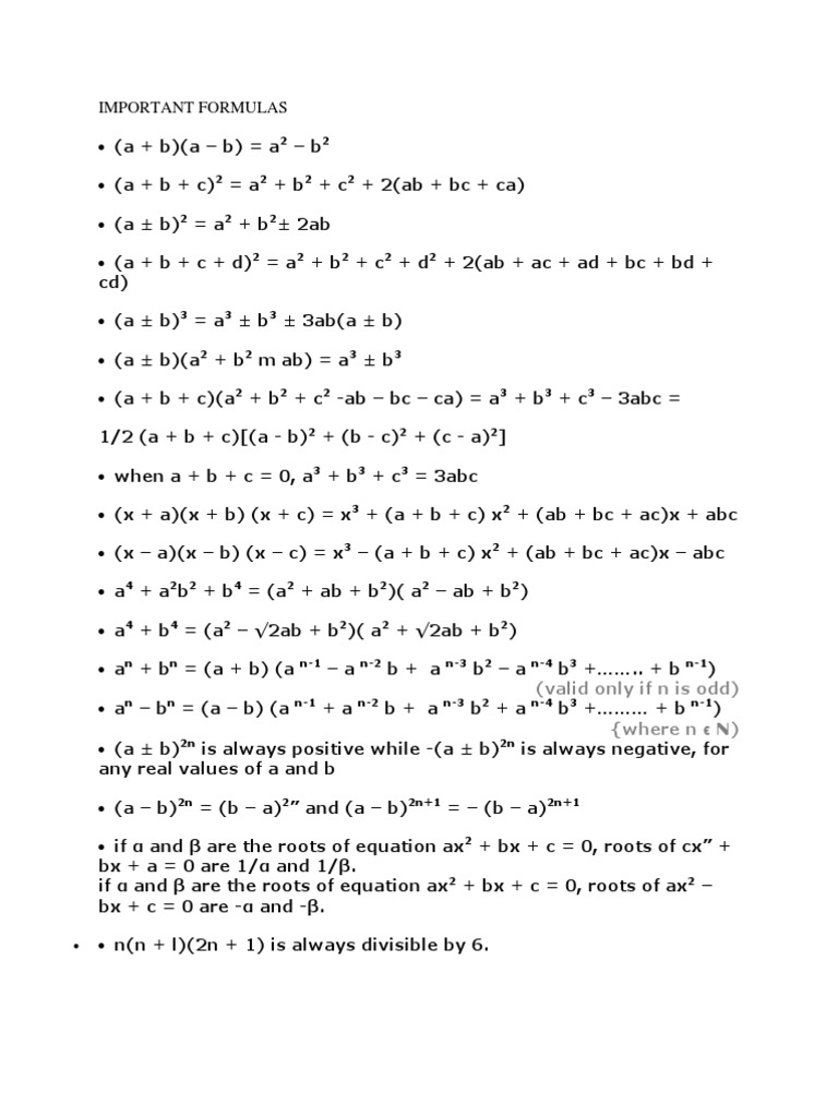 Key Algebraic Formulas Explained | PDF | Geometric Shapes | Euclidean ...