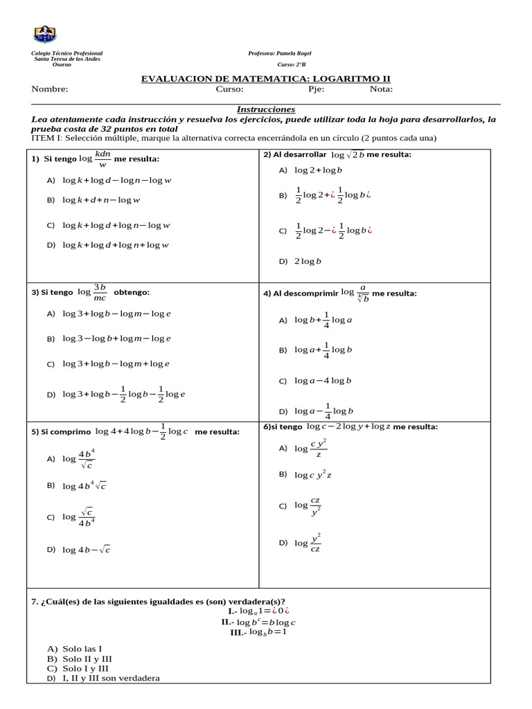Prueba Log 2°b | PDF