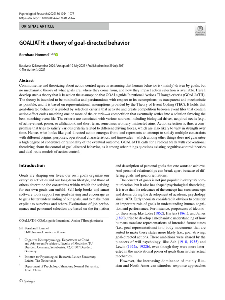 GOALIATH - A Theory of Goal-Directed Behavior | PDF | Perception ...