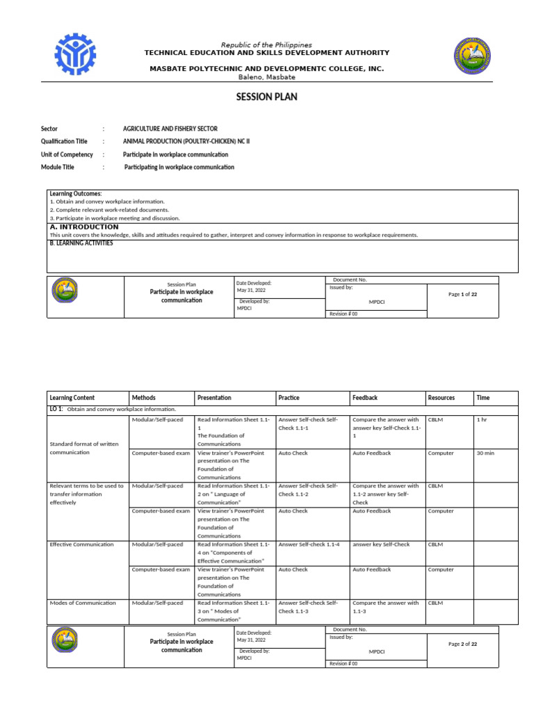 Session Plan For Basic Competencies | PDF | Microsoft Power Point | Vocational Education