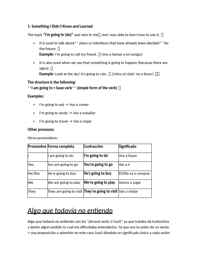 Uso de "I'm going to" y Phrasal Verbs | PDF