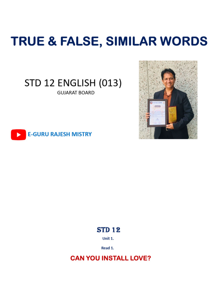 Std 12 English True/False Activities | PDF