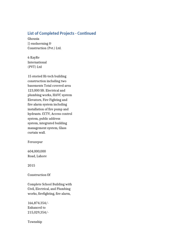 Completed Construction Projects Overview | PDF