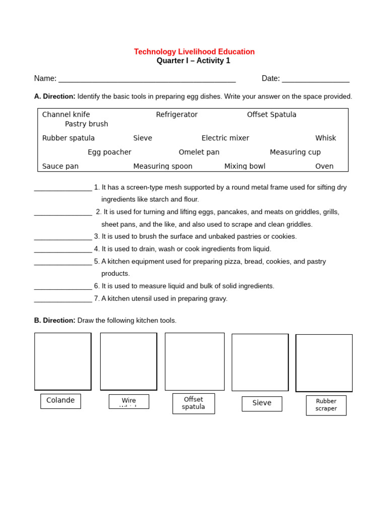 TLE Quarter 1 - Worksheets | PDF