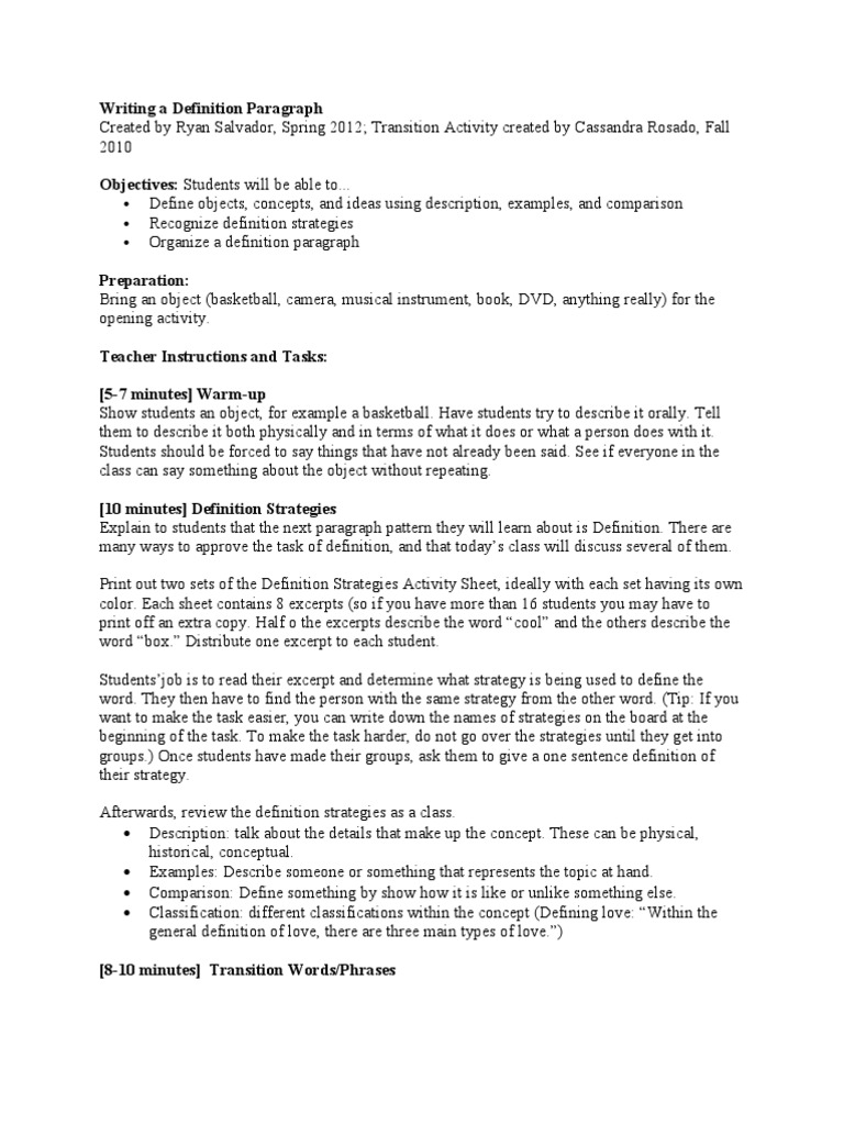 Writing A Definition Paragraph LP | PDF | Definition | Paragraph