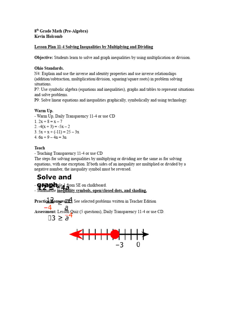 Solving Inequalities Lesson Plan | PDF