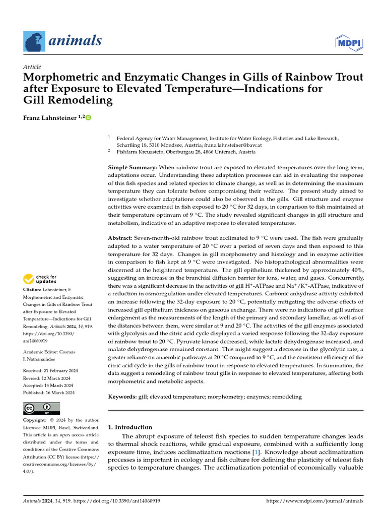 animals-14-00919-v2 | PDF | Glycolysis | Gill