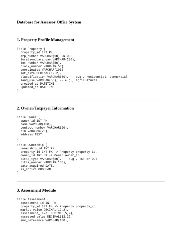 Database For Assessor System | PDF
