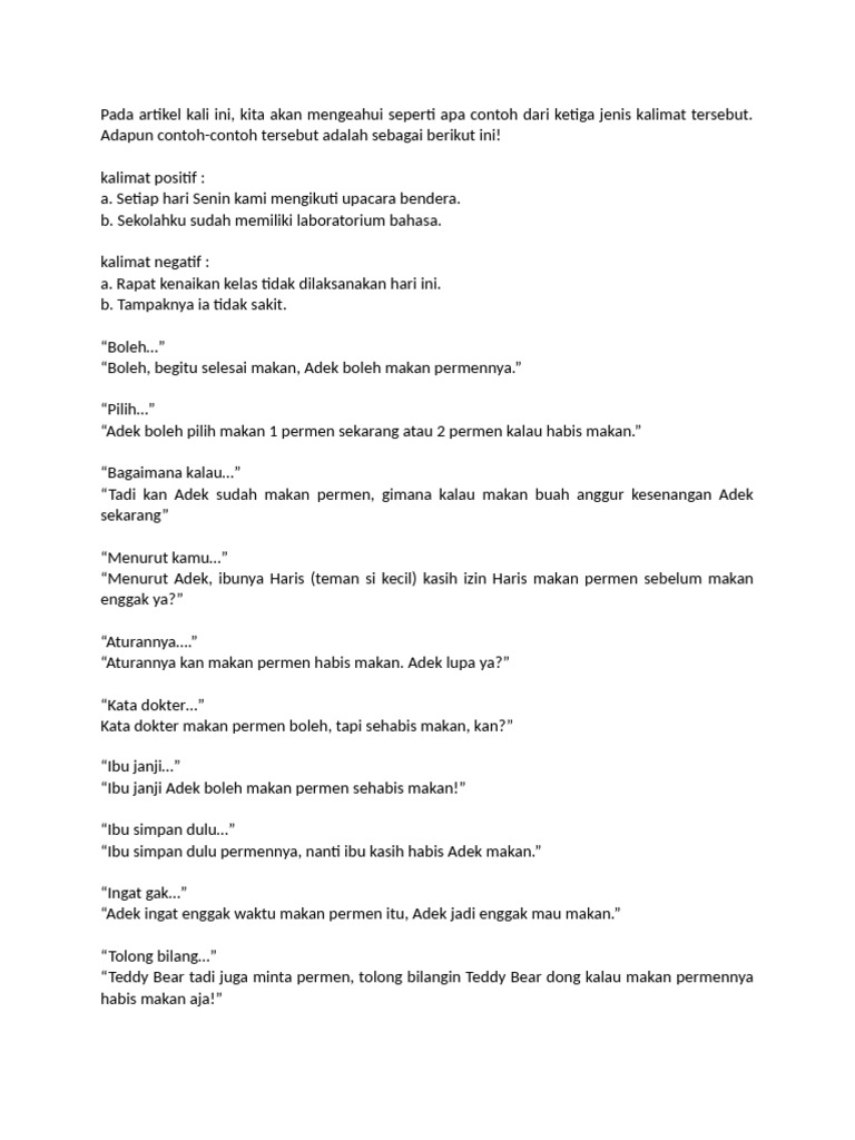Contoh Kalimat Positif dan Negatif | PDF