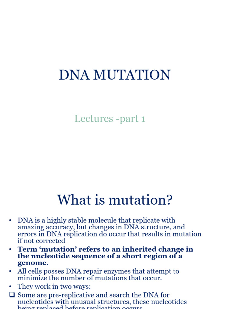 Lecture 14 DNA Mutation Part 1 | PDF | Mutation | Point Mutation