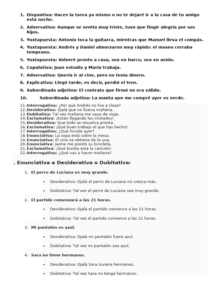 Tipos de Oraciones en Español | PDF