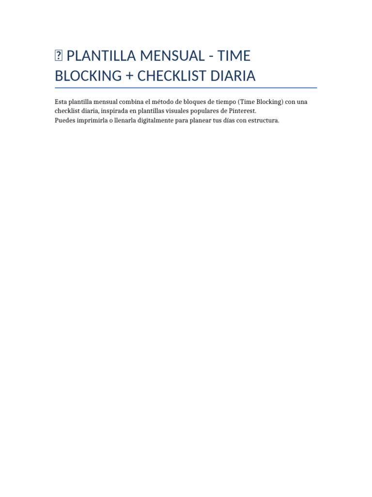 Plantilla Mensual Time Blocking | PDF