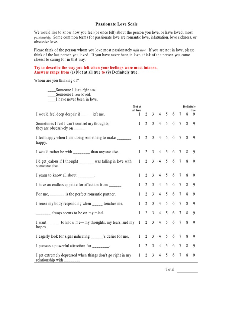 Passionate Love Scale Questionnaire | PDF | Romance (Love) | Passion ...