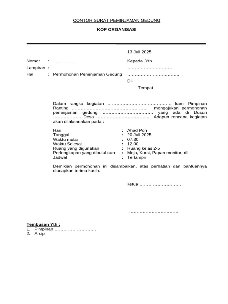 Contoh Surat Pinjam Tempat | PDF