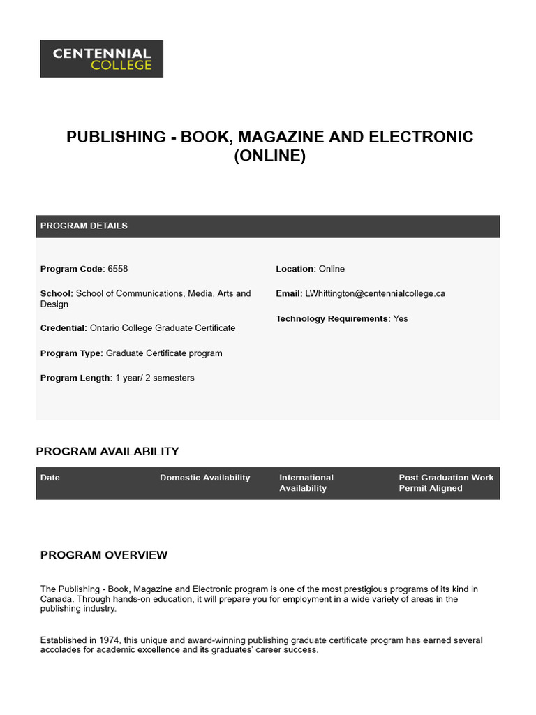 Centennial College Publishing Program | PDF | University And College ...