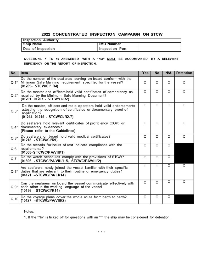 CIC On STCW Questionnaire - PMOU | PDF | Shipping