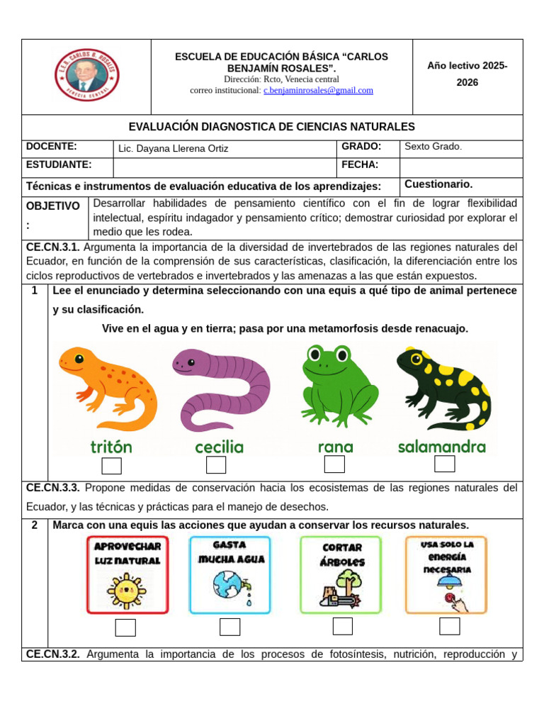 Evaluación - Diagnostico - CCNN | PDF | Biología | Sicología