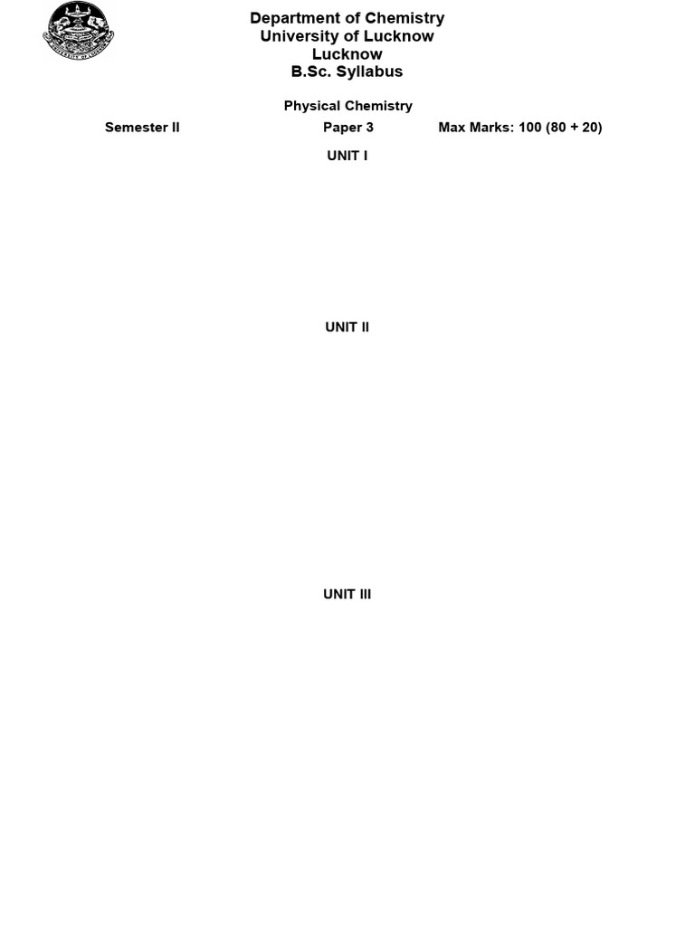 B.Sc. Physical Chemistry Syllabus - Lucknow | PDF | Chemical Kinetics ...