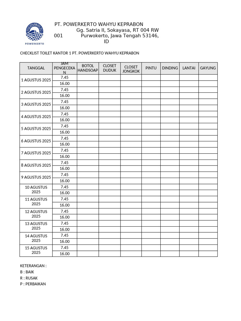 Checklist Toilet | PDF