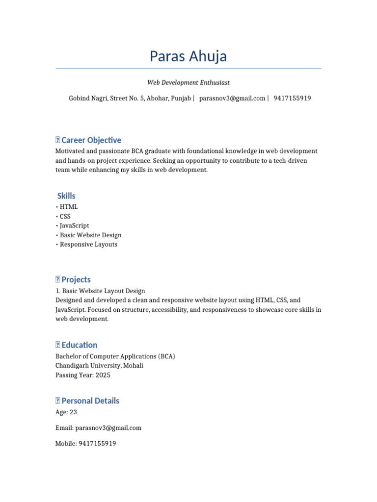 Paras Ahuja Final CV | PDF
