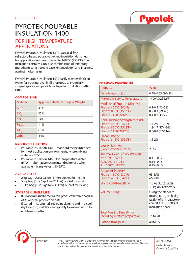 1747 Pyrotek Pourable Insulation 1400 en | PDF | Applied And ...