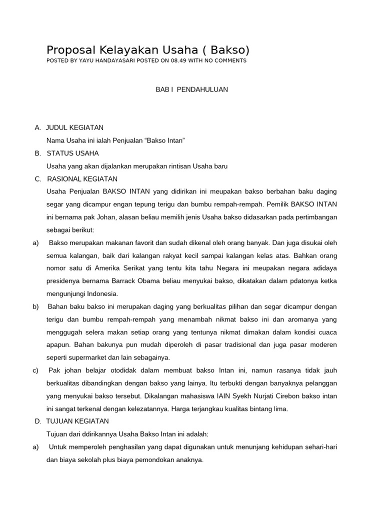 Proposal Kelayakan Usaha Bakso | PDF