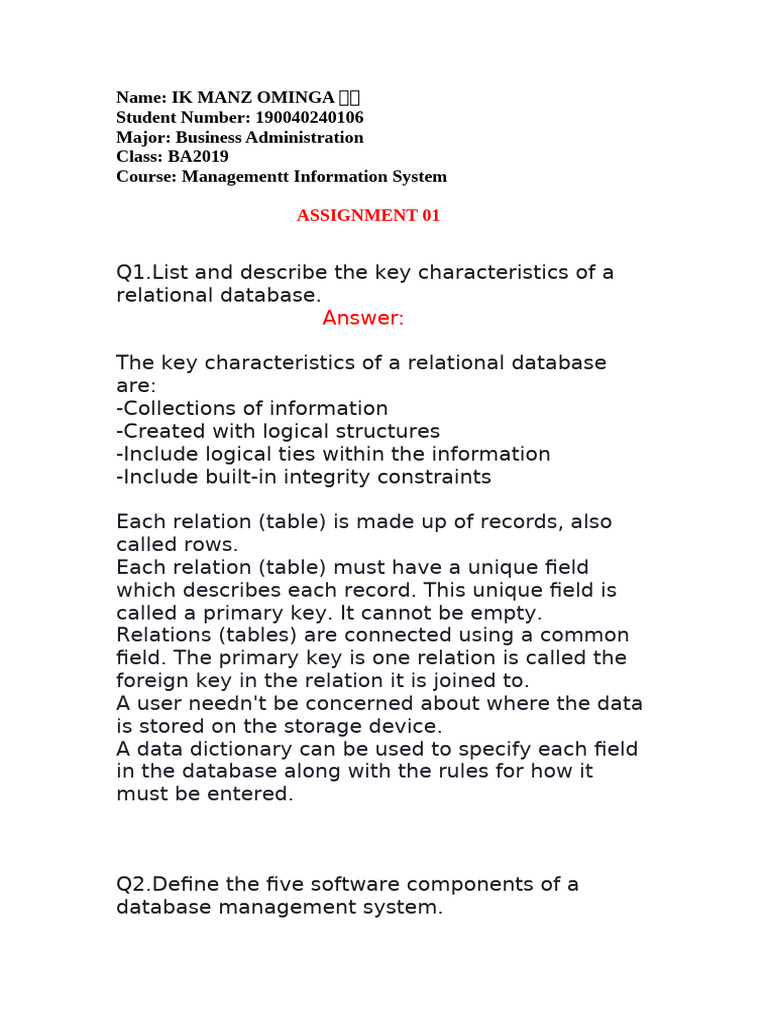 欧米.managementt Information System Assignment 1 | PDF | Databases | Data Warehouse