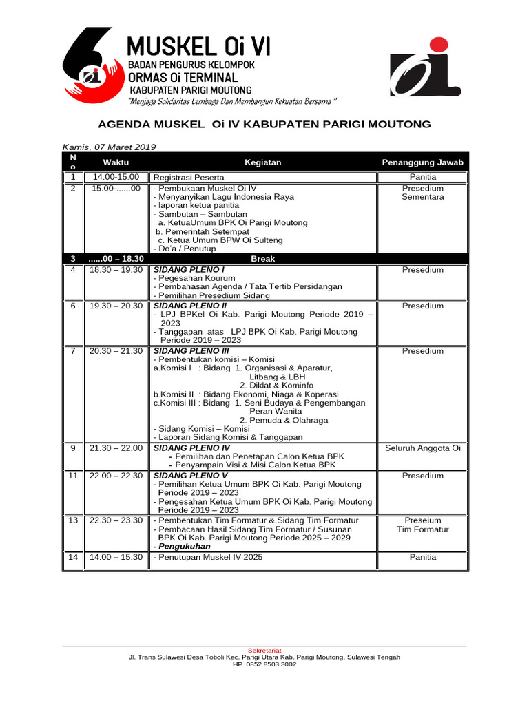 Agenda Musyawarah Oi IV Parigi Moutong | PDF