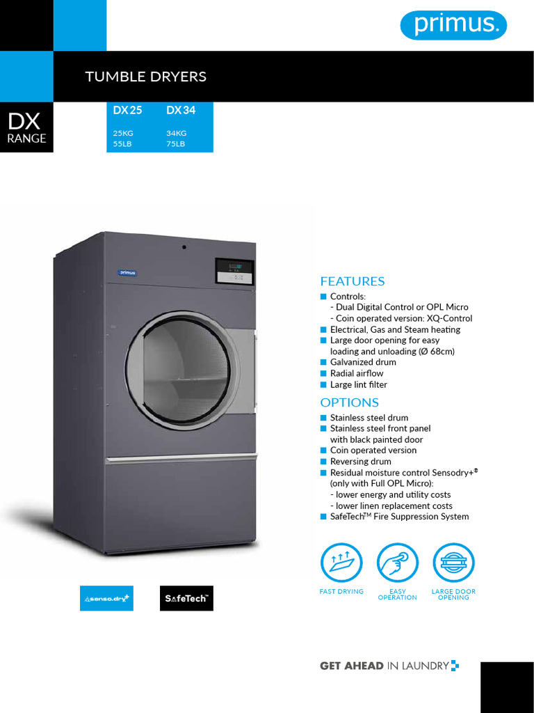 Primus DX25 & DX34 Tumble Dryers | PDF | Clothes Dryer | Mechanical Engineering