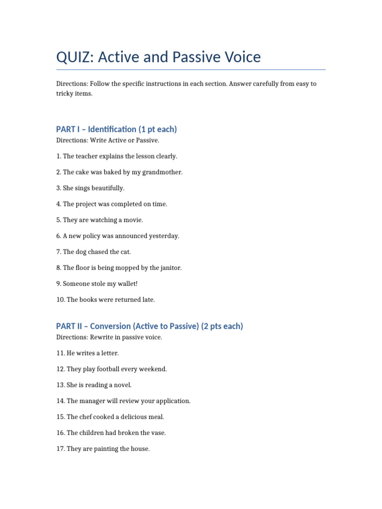 Active and Passive Voice Quiz | PDF