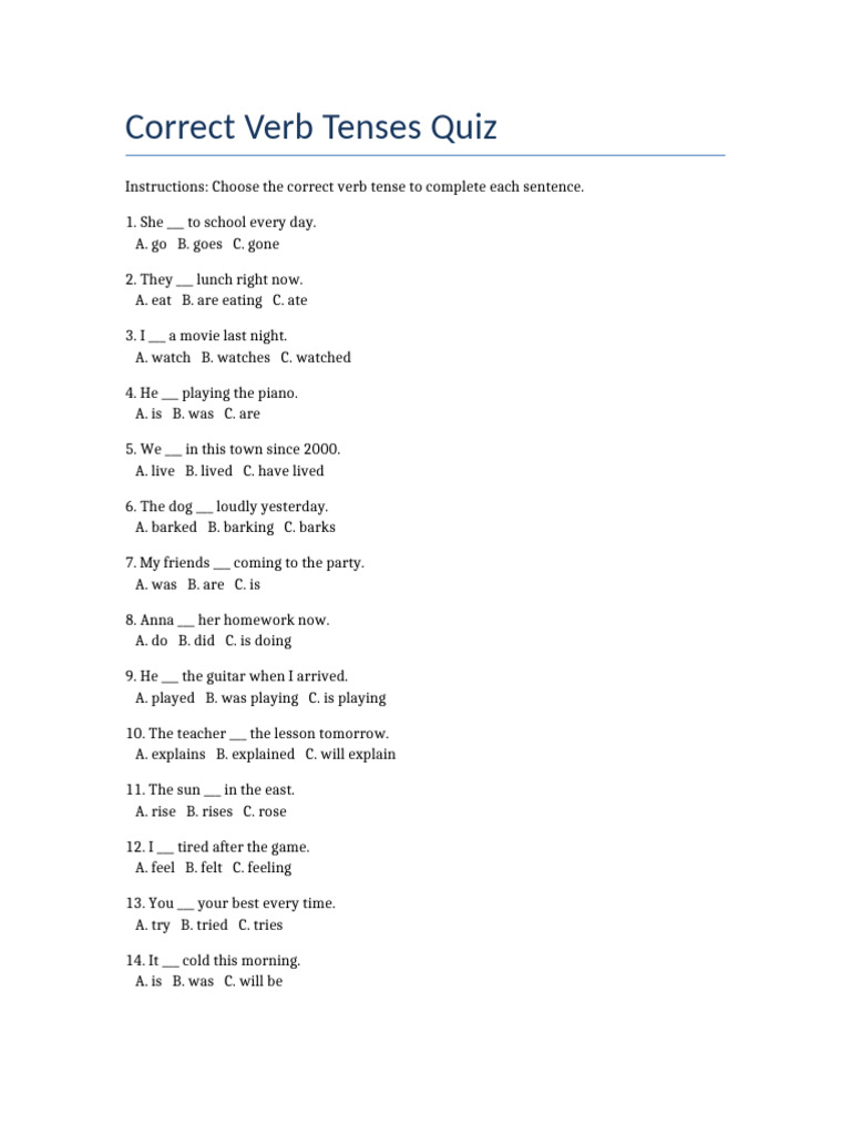 Correct Verb Tenses Quiz | PDF