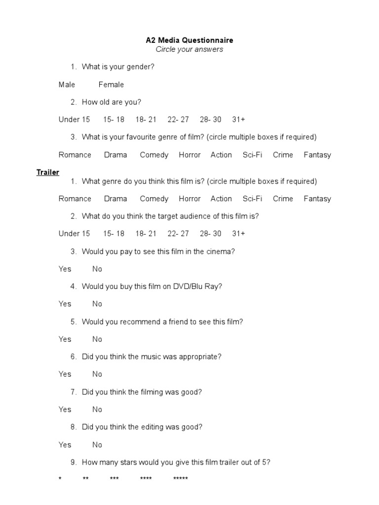 A2 Media Questionnaire: Circle Your Answers | PDF | Games & Activities ...