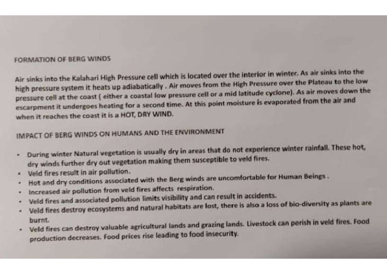Formation of Berg Winds | PDF