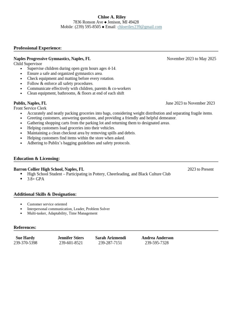 Chloe A. Riley: Naples Progressive Gymnastics, Naples, FL | PDF