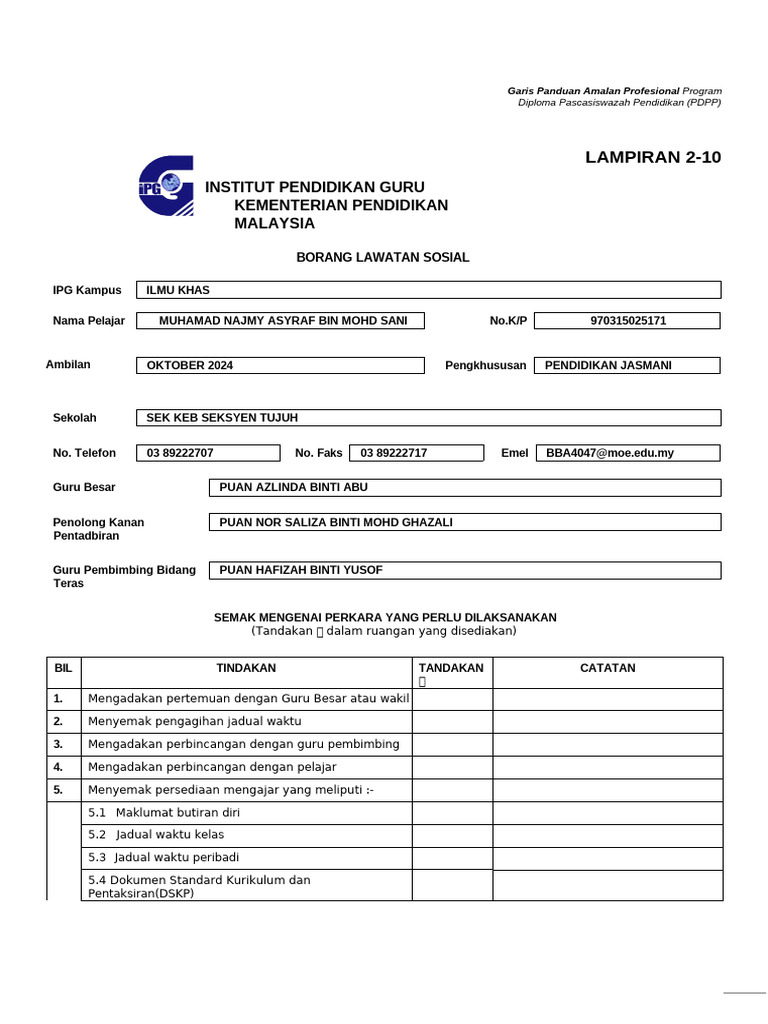 Panduan Lawatan Sosial PDPP IPG | PDF