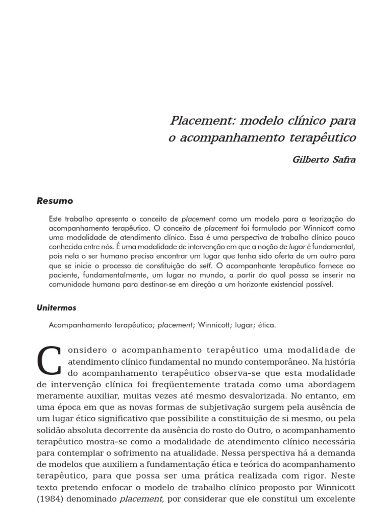 Placement: Modelo Clínico para o Acompanhamento Terapêutico | PDF ...
