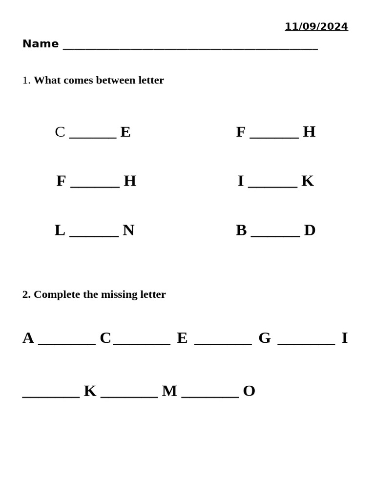 H F - H I - K L - N B - D: What Comes Between Letter | PDF