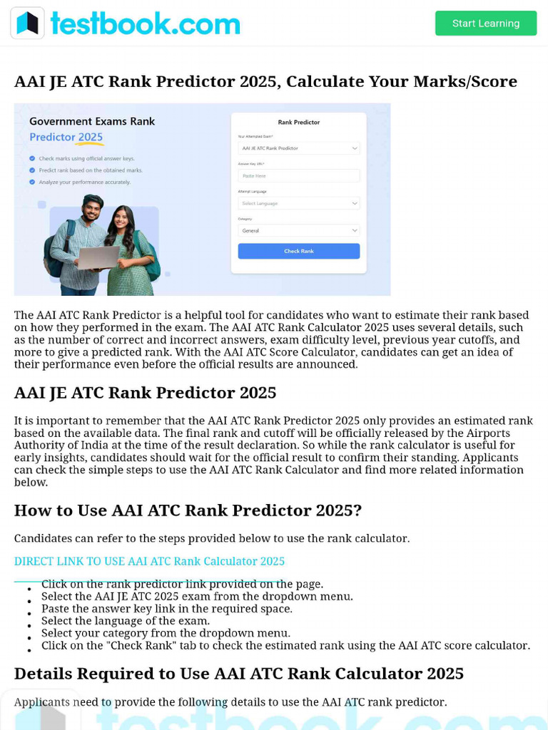 AAI JE ATC Rank Predictor 2025, Calculate Your Marks - Score | PDF
