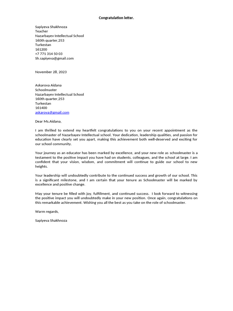 Congratulation Letter 155706 | PDF