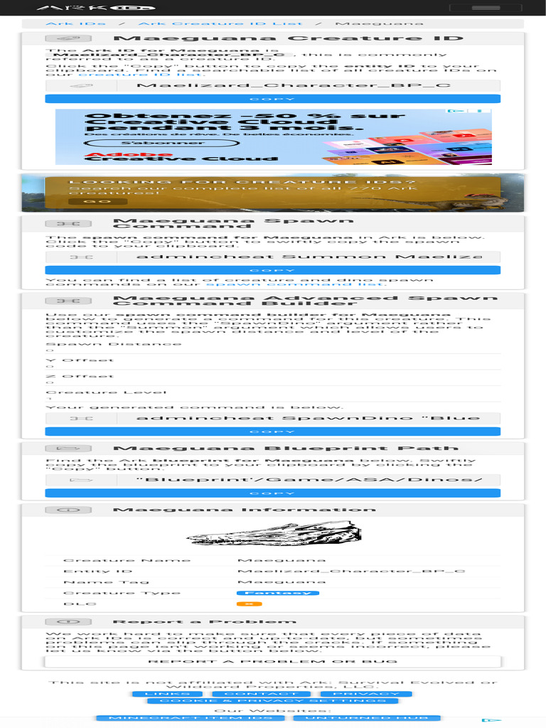 Maeguana Creature ID With Spawn Commands Ark IDs | PDF | Computing